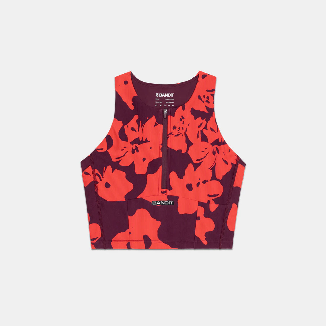 Bandit Running Cadence Zip Front Race Crop - Fleura Fig/Intense Red ...