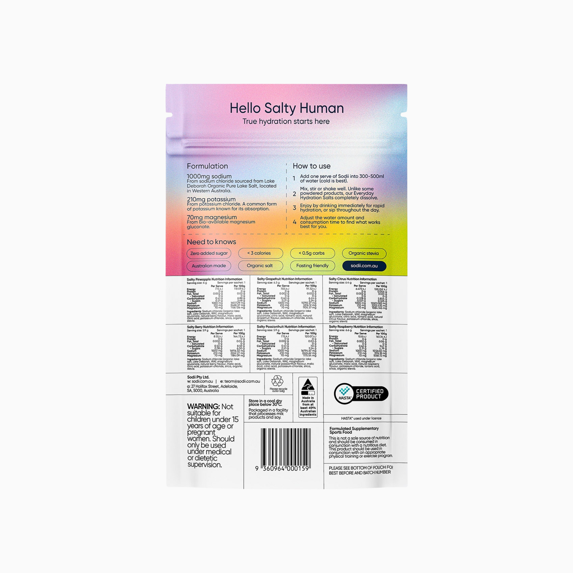 Sodii Everyday Hydration Salts Sachet - Mixed Flavour 6pk – CCACHE